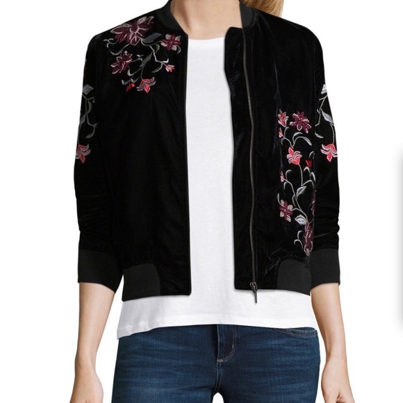 a.n.a | Jackets & Coats | Ana Rose Embroidered Velvet Bomber Jacket ...